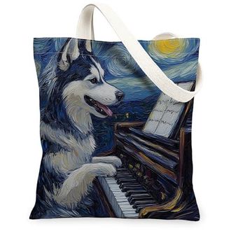 Generic Alaskan Malamutes Sac fourre-tout en toile r&eacute;utilisable pour faire du shopping 33 x 38,1 cm, motif piano &eacute;toil&eacute;, sac d&eacute;picerie r&eacute;utilisable pour femme