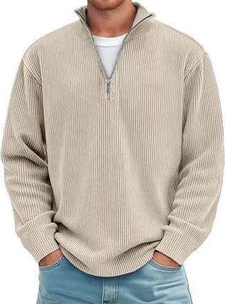 Generic Pull pour homme avec fermeture &eacute;clair 1/4 - Chemises &agrave; manches longues - Ample et l&eacute;ger - Avec poches, kaki, XXL