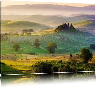 Pixxprint Wunderschöne neblige Toskana Landschaft, Größe: 100x70cm, Leinwandbild, fertig gespannt, Wandbild, Dekoration, Kunstdruck, kein Poster