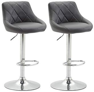 Clp Lot De 2 Tabourets De Bar R&eacute;glable en Hauteur Lazio Similicuir I Chaise Haute Confortable Dossier Et Repose-Pied I Pi&egrave;tement en M&eacute;tal, Couleur:Gris