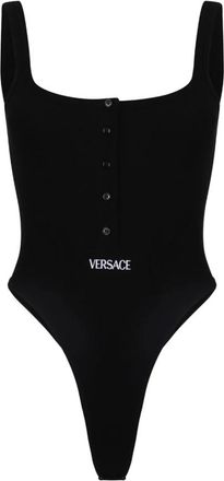 Versace Femme, Maillots de bain, Noir, Taille: 42 FR Logo Cotton Bodysuit