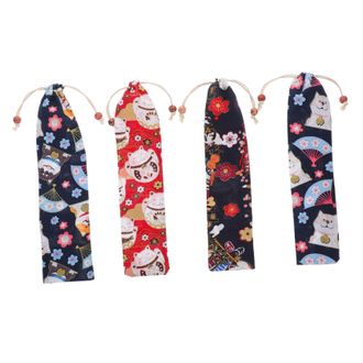 Cabilock 4st&uuml;cke Teiliges Japanische Stoffbeutel Mit Zugband Kompakte Bestecktaschen F&uuml;r Essst&auml;bchen L&ouml;ffel Vielseitige Aufbewahrung Unterwegs F&uuml;r Travel Campi