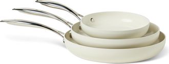 Amazon Basics Antihaft-Keramikkochgeschirr 3-Teiliges Pfannenset, F&uuml;r alle Herdarten geeignet, Sp&uuml;lmaschinenfest, Elfenbeinfarben