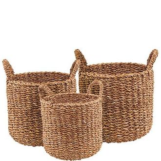 Boltze Boltze Korb Sophy 3-teilig (rund, mit Griffen, Aufbewahrungskörbe aus Seegras, natürliche Farben, Deko-Körbe im Boho Stil, Skandinavisch, ø 30-40 cm) 