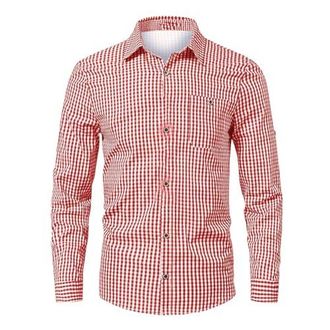 Generic Chemise boutonn&eacute;e &agrave; carreaux pour homme - Coton &agrave; manches longues, coupe r&eacute;guli&egrave;re, tissu infroissable, motif vichy, double usage pour les journ&eacute;es da