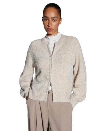 OPUS Damen Strickjacke | DOSMIC Regular Strickjacke mit flauschigem Effektgarn Ivory, 40