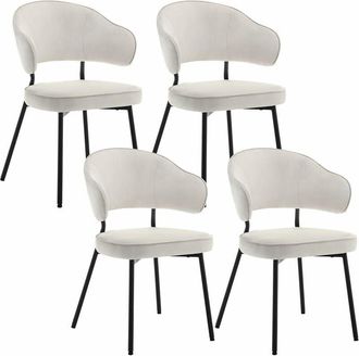 Woltu Woltu - Lot de 4 chaises de salle &agrave; manger scandinaves en velours cr&egrave;me - Pieds en m&eacute;tal - Dimensions 54x52x83.5 cm - Capacit&eacute; 120 kg