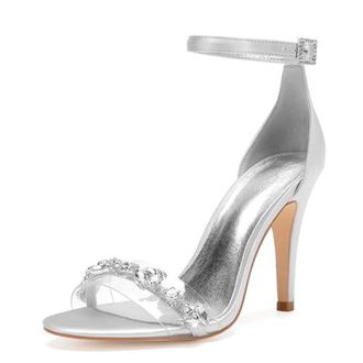 Generic Chaussures De Mariage Femme Été Sexy Open Toe High Heels Mariée Stylet Talons Bureau Travail Soir Sandale Talons Hauts 10.5CM,Argent,36 EU