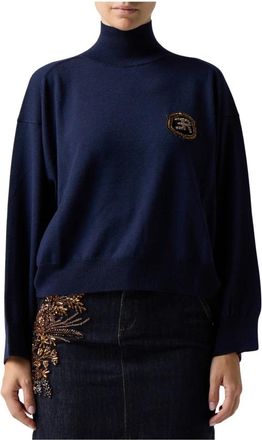 Ermanno Scervino Rollkragenpullover mit Kristall-Logo - - Knitwear - Damen - Blau - XS