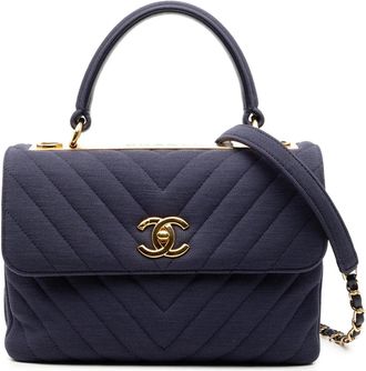 Chanel Hobo Bags - Small Chevron Jersey Trendy CC Top Handle Flap - Gr. unisize - in Blau - f&uuml;r Damen