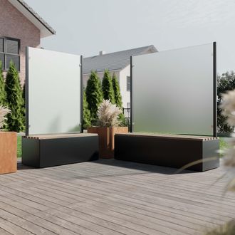 Mendler Pflanzkasten HLO-GP7, Windschutz Sitzbank, Holz Stahl - 135 cm