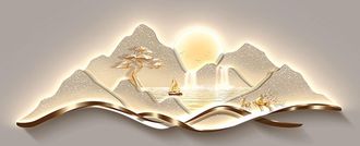 Generic 3D Wanddeko Wandskulpturen-Kunst Mit LED Moderne Wandkunst Chinesische Kreative Landschaftsbildwand for Eingangsbereich Zuhause, Wohnzimmer, Arbeitszi