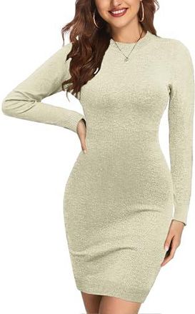 Zeagoo Robe Pull Femme Hiver Col Rond Élégant à Manches Longues pour Femmes Décontractée Robe Pull Slim Elástique Robe en Tricot Moulante pour Bureau Fête Pu