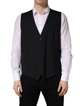 Dolce & Gabbana Mens Black Wool Single Breasted Waistcoat Vest Virgin Elastane Clothing