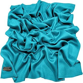 CJ Apparel Turquoise Echarpe de Pashmina en Châle Népalaise Solide Couleur Unie Conception Wrap Étole