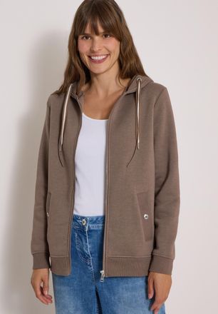 Cecil Sweatjacke CECIL, Damen, Gr. XXL (46), cocoa taupe, Sweatware, Oberstoff: 54% Polyester, 46% Baumwolle, unifarben, comfort fit normal, ohne Ausschnitt