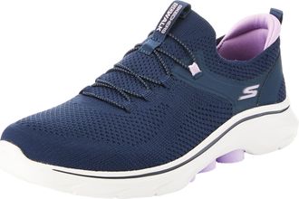 Skechers Damen Abie Go Walk 7, Navy Textile Lavender Trim, 37.5 EU