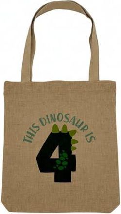 Fabulous Sac Shopping Tote Bag Aspect Lin - This Dinosaur is 4 Birthday Celebration Kids Party Gift Theme - Sac de Courses Toile Epaisse 360g Beige Naturel Cab
