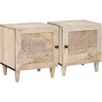 vidaXL Vidaxl - Table de chevet 2 pcs en bois de manguier massif - Dimensions 40 x 33 x 46 cm - Compartiment de rangement avec porte &agrave; charni&egrave;res