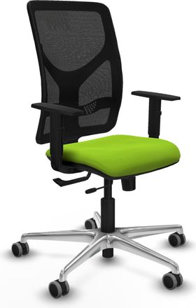 Piqueras y Crespo Stuhl mit Lendenverstellung, mit 1D-Armlehnen, ausgestattet mit Syncro/Traslack und Schneideschaum, mit Rollen 65 mm, Parkett, Schwarz/Pistazie