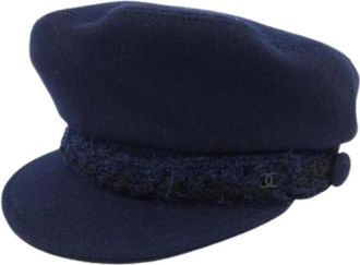 Chanel Pre-owned Casquette en Laine - Femme - Pre-owned - Bleu - Taille: ONE Size