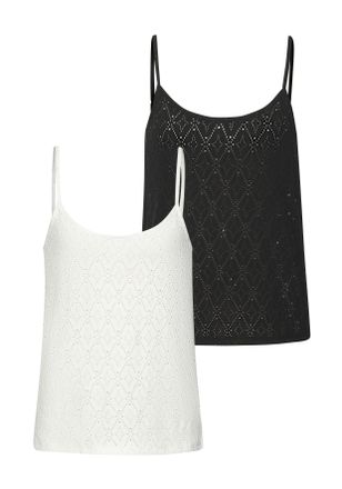 Lascana Spaghettitop LASCANA mit funkelnden Pailetten, Damen, Gr. 32/34, blau (creme, schwarz), Strick, Obermaterial: 98% Polyester, 2% Elasthan, Glitzermuste