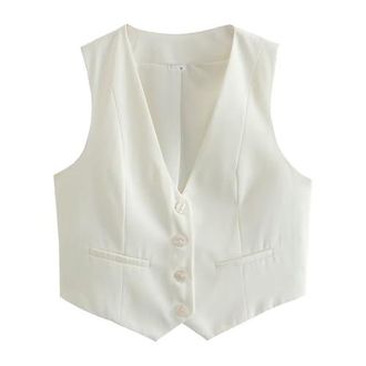 Generic Gilet Sans Manche Femme Gilet Femme D&eacute;contract&eacute; Quotidien Ville Court Style Costume - Veste Boutonn&eacute;e Col Droit Pour Occasions Habill&eacute;es