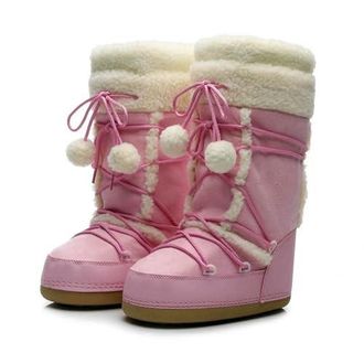 Generic NYSBH Bottes de neige pour femme en peluche chaude et confortable &agrave; lacets Rose mi-mollet Chaussures dhiver bottines, rose, 35.5 EU
