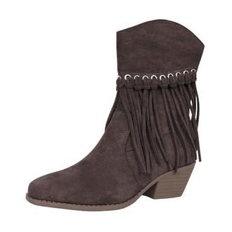 Generic Bottes western pour femme - Large frange de veau - Bottes de cowboy &eacute;l&eacute;gantes et d&eacute;contract&eacute;es - Couleur unie - Fermeture &eacute;clair lat&eacute;rale - Talon &eacute;pai