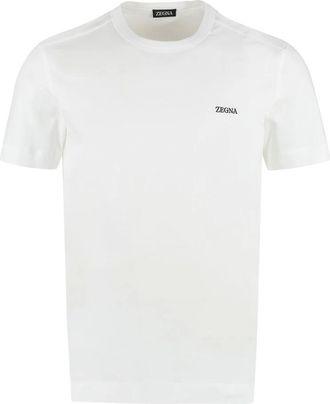 Ermenegildo Zegna Homme, Tops, Blanc, Taille: 2XL Logo Crew Neck T-Shirt