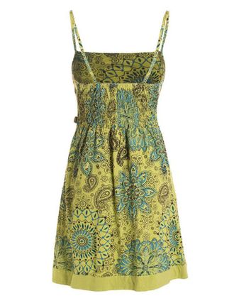 vishes Minikleid Sommerkleid Damen Bedruckt Spaghettitr&auml;ger Jersey Baumwolle Alternative Mode, Boho, Hippie, Ethno, Festival