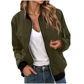 Generic Blouson Chaud Femme Veste d&eacute;contract&eacute;e zipp&eacute;e mode pour femme manteau l&eacute;ger confortable parfait tous les jours (Army Green, L)