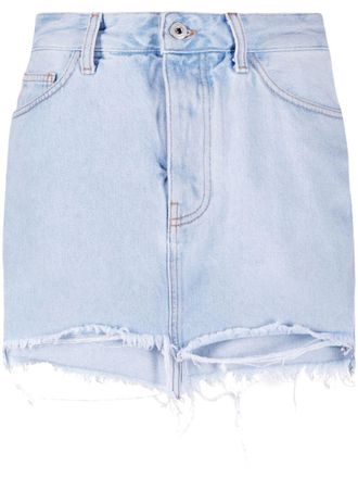 Off-white minijupe en jean à effet usé - Bleu