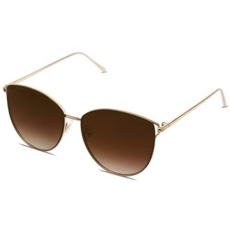 Sojos Retro Runde Katzenaugen Sonnenbrille Mirrored Metall Flach Linsen SJ1085 mit Gold Rahmen/Verlauf Braun Linse