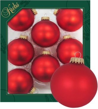 Krebs Glas Lauscha Weihnachtsdekoration/Christbaumschmuck aus Glas - Unifarbende Kugeln - Menge: 8 Stück - Farbe: Satin-Feuerrot - Größe: ca. 7 cm