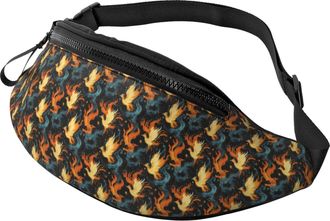 Generic Brustbeutel Mode Waist Fanny Pack Cooler Phoenix-Flammen-Print Atmungsaktiv G&uuml;rteltasche F&uuml;r Damen Running Fahrrad 14X35Cm