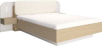 Vente-Unique Bett mit Nachttisch, 160 x 200 cm, mit LEDs, Farbe: Beige und Natur, Lyorima