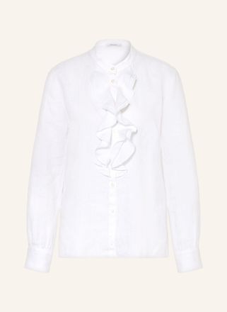 Soluzione - Camiceria Ticino Leinenbluse Mit Volants weiss