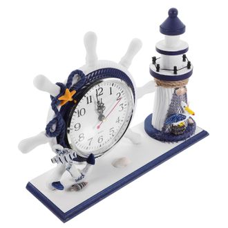 OSALADI Leuchtturmuhr im Ozean Stil Dekorative Tischuhr ohne Batterie Maritimes Wohnaccessoire f&uuml;r Wohnzimmer und Schreibtisch