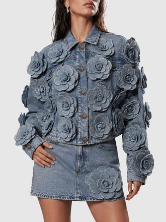 Philipp Plein Cropped Slim-Fit Jeansjacke von mit Blumenstickerei