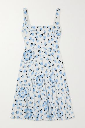 Emilia Wickstead Robe Midi En Coton Stretch Textur&eacute; &Agrave; Imprim&eacute; Fleuri Dena - Bleu