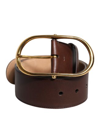 Dolce & Gabbana Mens Brown Leather Classic Metal Oval Buckle Belt Calf