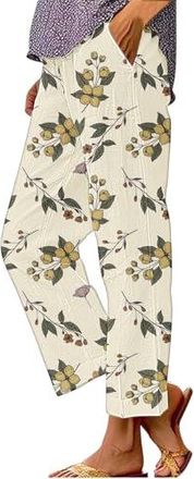 Generic Pantalon Fluide Femme Lin &Eacute;t&eacute; D&eacute;contract&eacute; Pantalon Long D&eacute;contract&eacute; pour Femme Printemps&eacute;t&eacute; Large Jupe Culotte Linen Pants Women Baggy (Khaki XXXL)