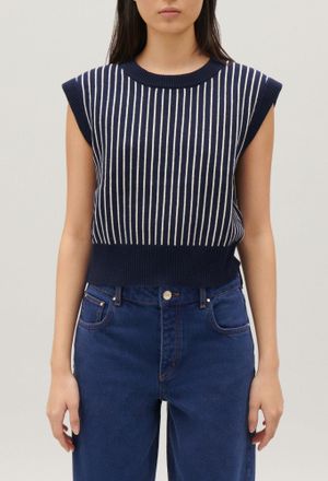 Claudie Pierlot Gestreifter Strickpullover ohne &Auml;rmel