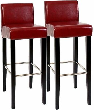 Hhg Lot de 2 tabourets de bar N25, bois/cuir, 37x44x102cm, rouge