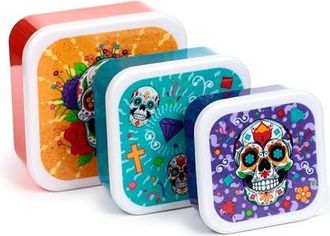 Puckator Set mit 3 stapelbaren Lebensmittelbehältern M/L/XL - mexikanischer Totenkopf - Day of the Dead - Lunchbox