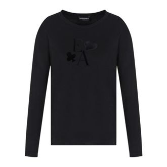 Emporio Armani Schwarze T-Shirts und Polos Jersey Langarm Flock Print - - Tops - Damen - Schwarzk - M