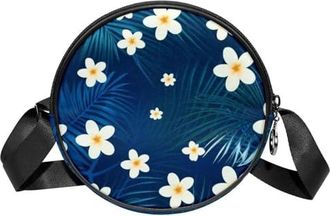 Generic Petit sac &agrave; bandouli&egrave;re Circle pour femme, motif feuille artistique, sac &agrave; dos avec fermeture &eacute;clair, bretelles r&eacute;glables, sac &agrave; main rond d&eacute;contract&eacute;