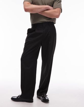 Topman Pantalon pliss&eacute; coupe ample &eacute;l&eacute;gante - Noir
