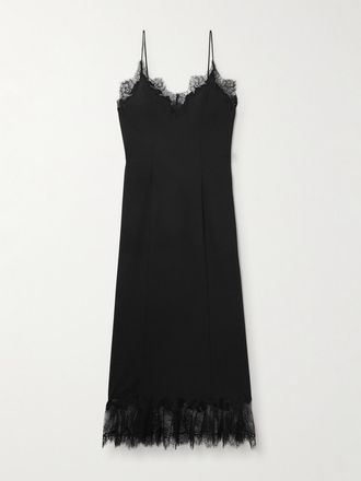 Staud Nadia Midikleid Aus Satin Mit Spitzenbesätzen - Schwarz